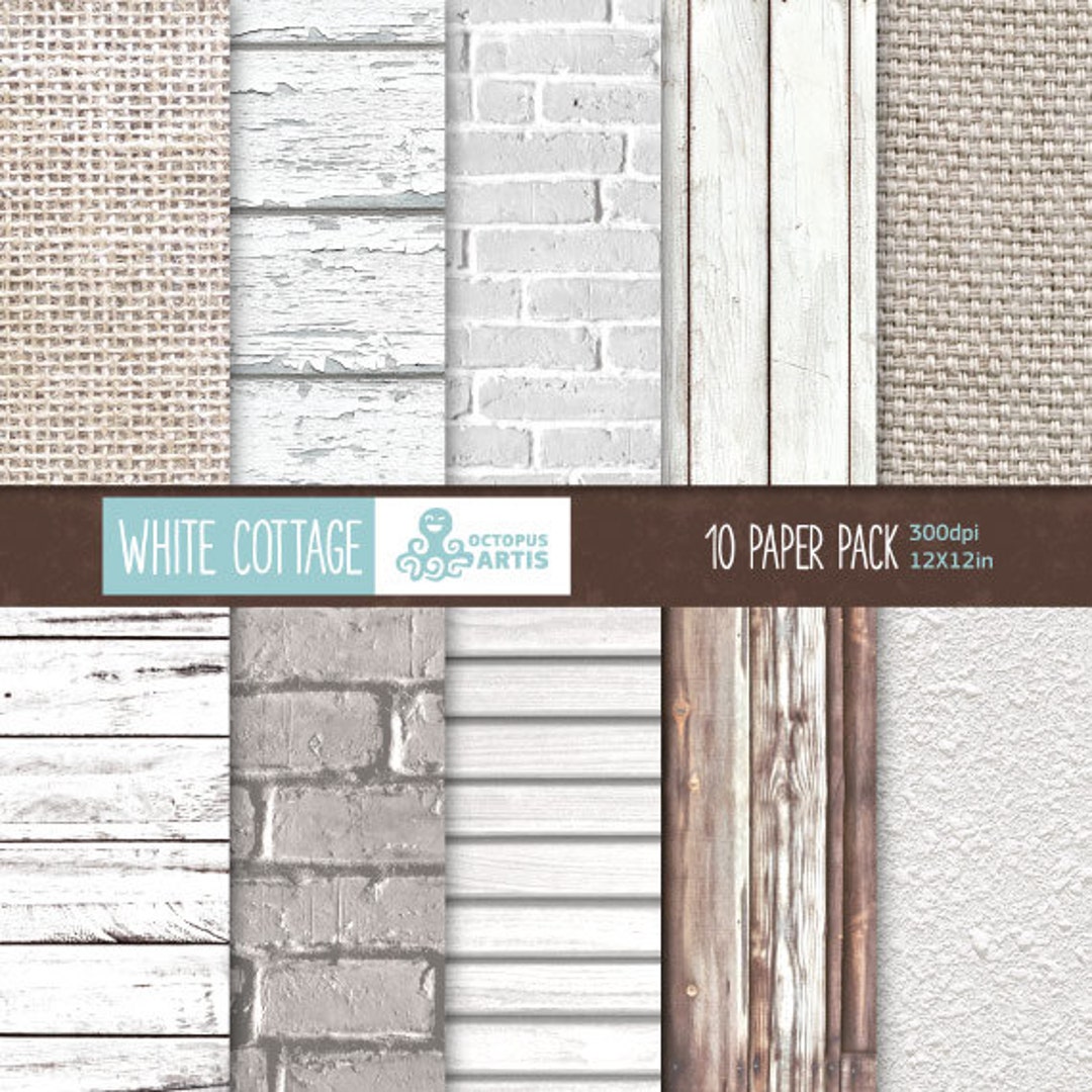 White Cottage: 10 Digital Paperswood, Bricks, Burlap. Vintage, Shabby ...