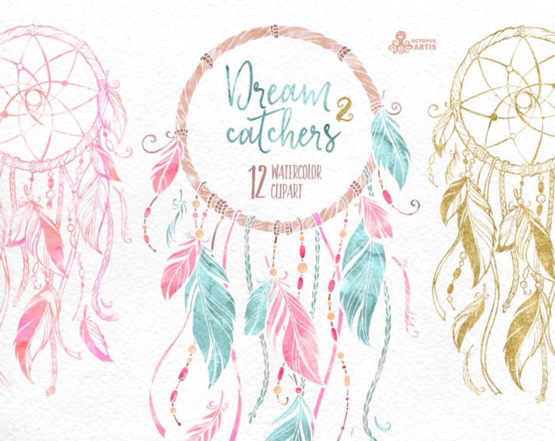 Dreamcatchers 2. Watercolor Clipart. Tribal, Feathers, Diy, Gold ...