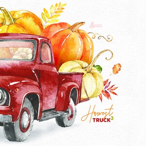 Harvest Truck 3. Watercolor Fall Clipart, Pumpkins, Car, Vintage, Farm ...