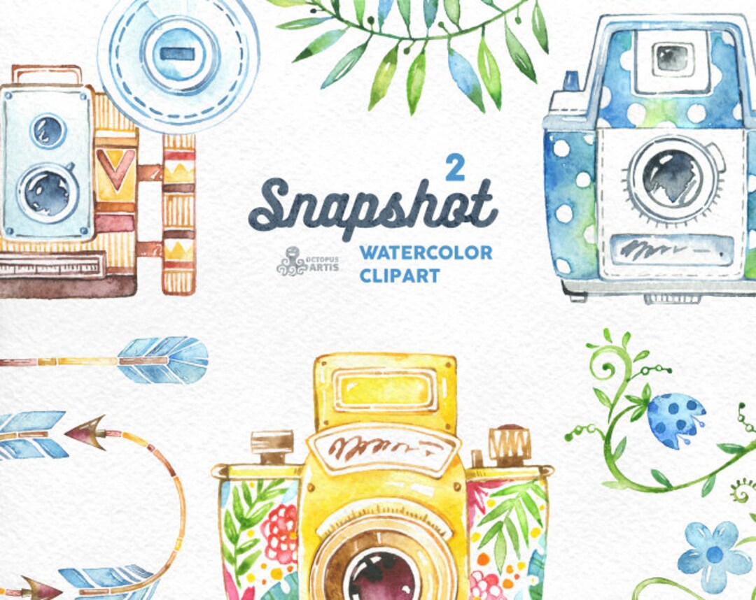 Snapshot2. Watercolor Handpainted Cameras Clipart, Wedding, Diy ...