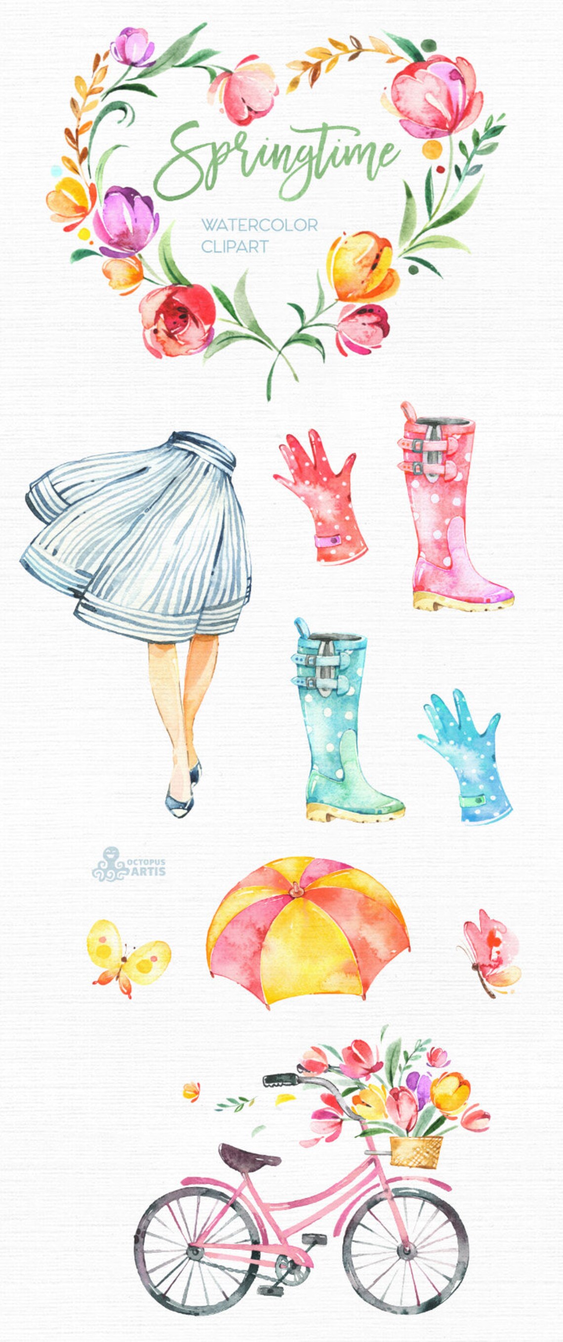 Springtime. Watercolor floral clipart girls tulips frame | Etsy