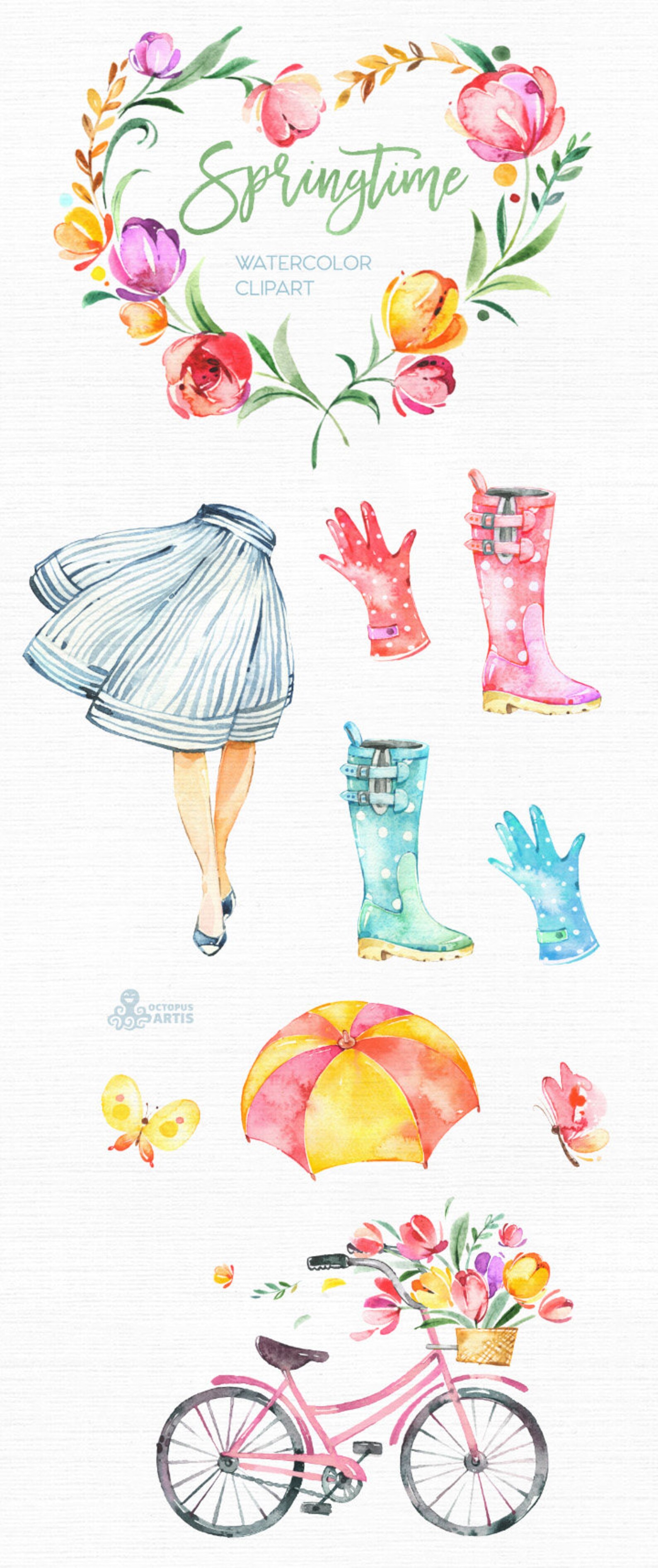 Springtime. Watercolor floral clipart girls tulips frame | Etsy