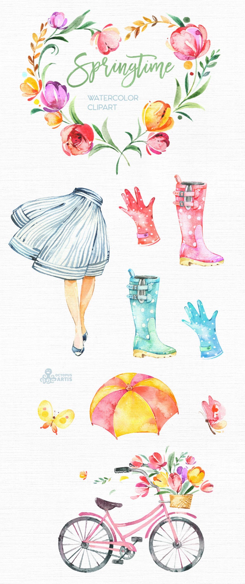 Springtime. Watercolor floral clipart girls tulips frame | Etsy