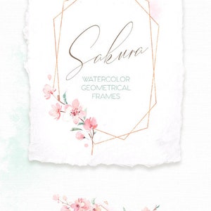 Sakura Frames. Watercolor Floral Geometrical Clipart, Rose Gold, Cherry ...