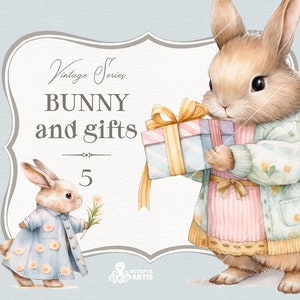 Bunny & Gifts - Vintage. Animal Clipart, Spring, Easter, Rabbit Peter ...