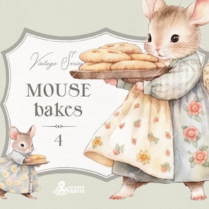 Mouse Bakes - Vintage. Animal Clipart, Cooking, Pie, Cookies, Birthday ...
