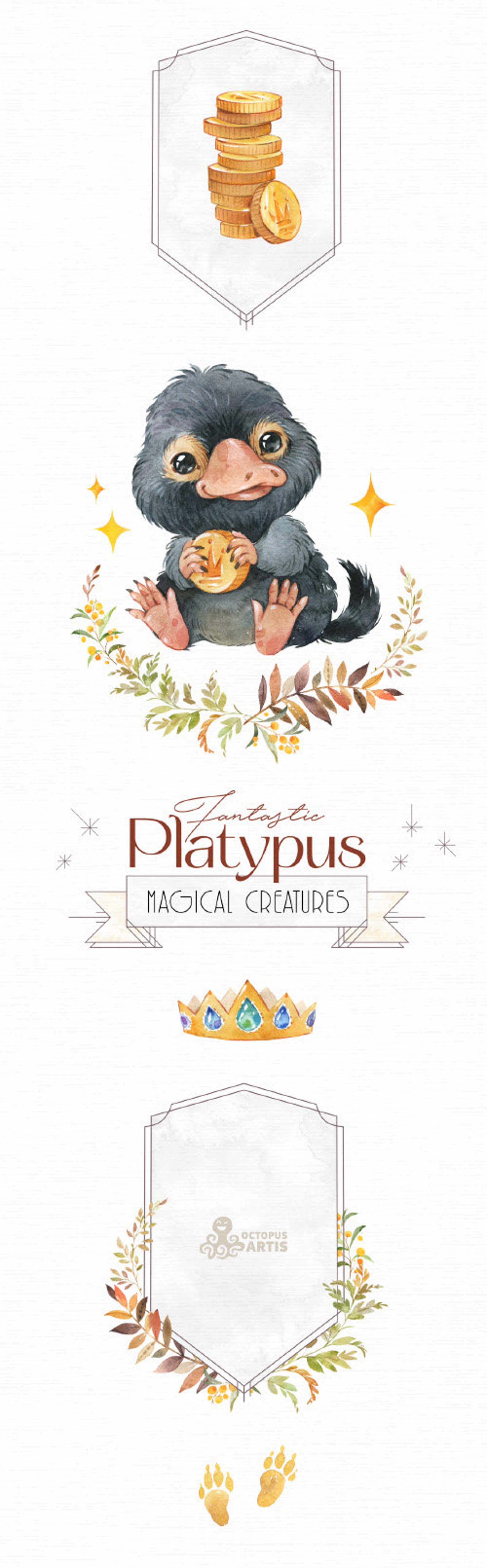 Fantastic Platypus. Watercolor Magical Creatures Clipart - Etsy