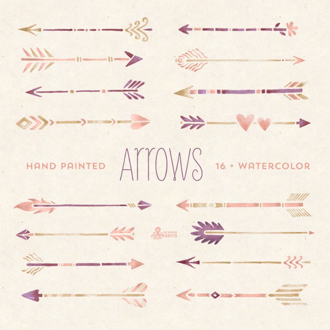 Hand Painted Arrows Watercolour 16 Clipart. Tribal, Native Diy Elements ...