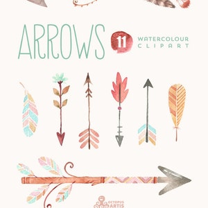 Arrows Watercolor Clipart. 11 Hand Painted Elements, Feathers, Diy ...