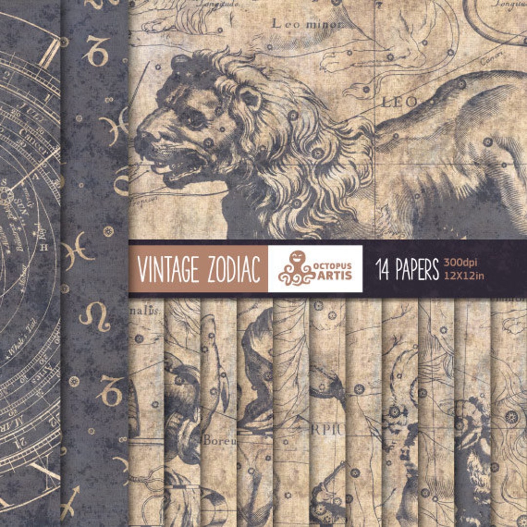 Vintage Zodiac: 14 Digital Paper Pack 12 Signs of Zodiac and 2 ...