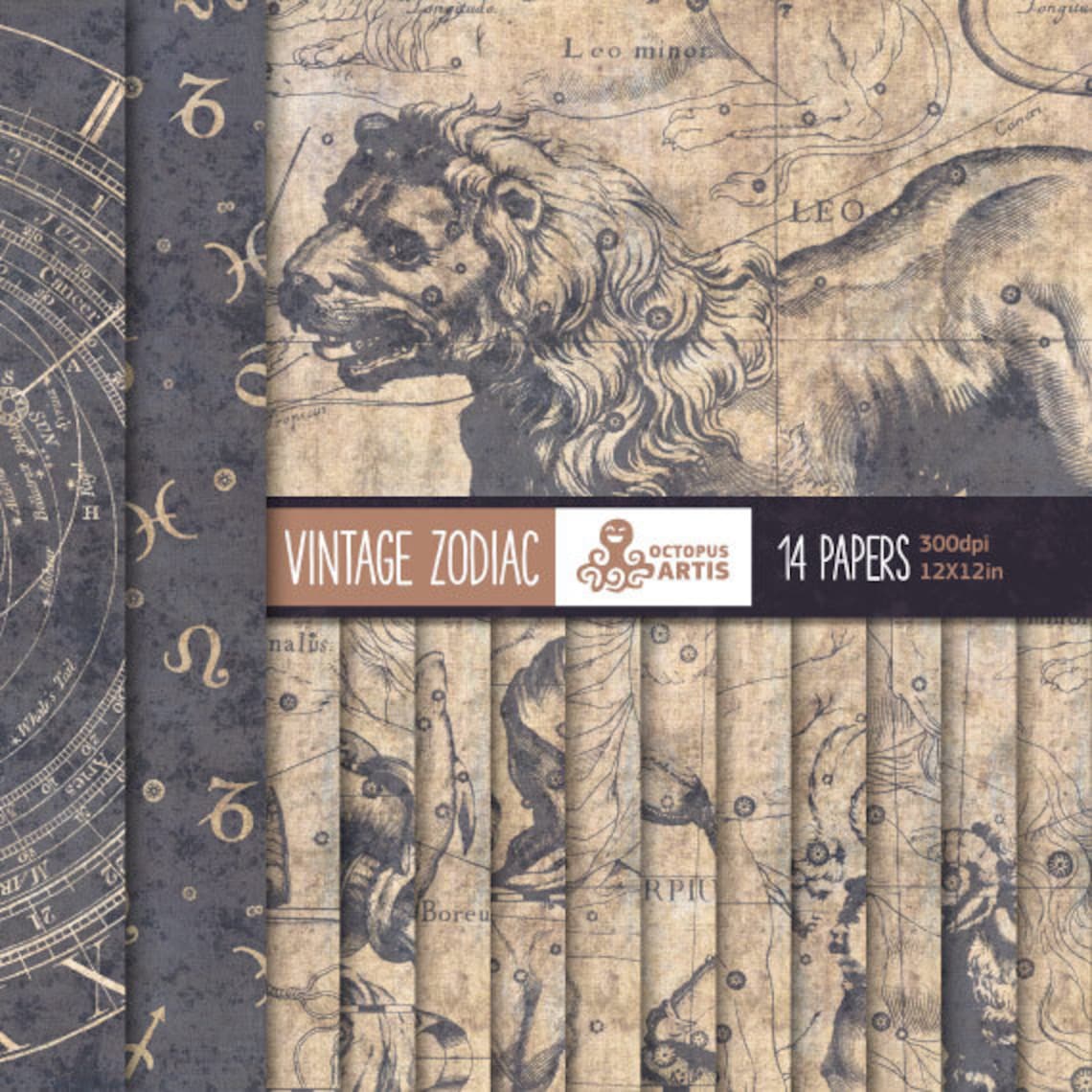 Vintage Zodiac: 14 Digital Paper Pack 12 signs of Zodiac and | Etsy