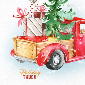 Holiday Truck. Watercolor Christmas Clipart, Vintage, Retro Truck ...