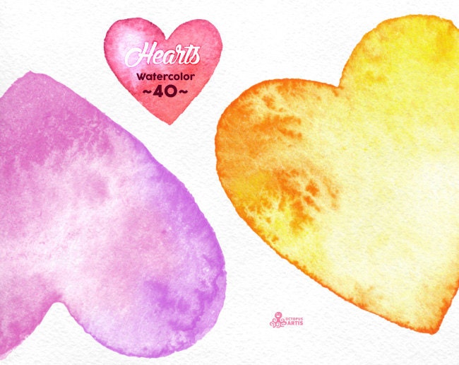 Watercolor Hearts Clipart: 40 Digital Files in 8 Colors - Etsy