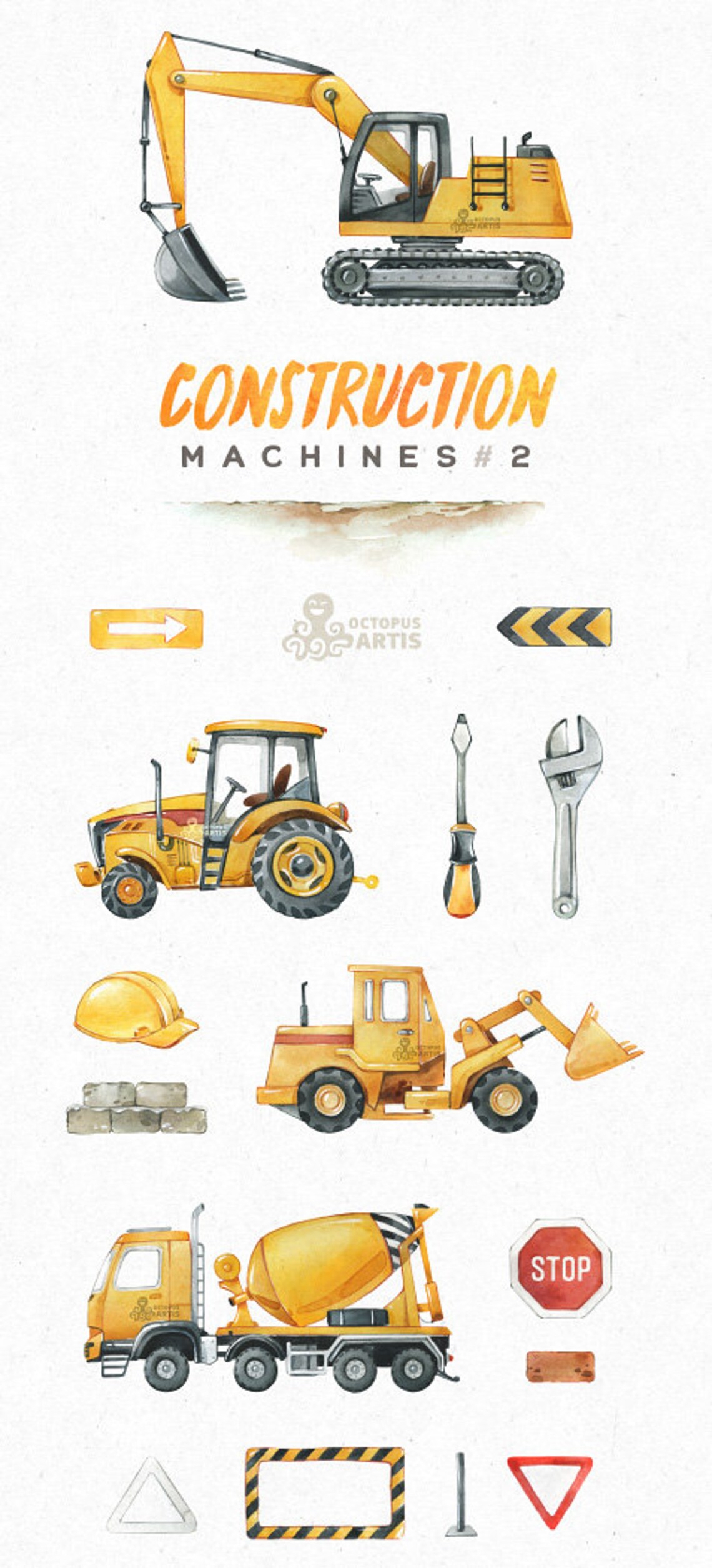 Construction Machines Pt2. Watercolor Clipart Building - Etsy