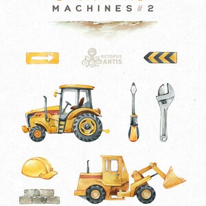 Construction Machines Pt2. Watercolor Clipart, Building, Concrete Mixer ...