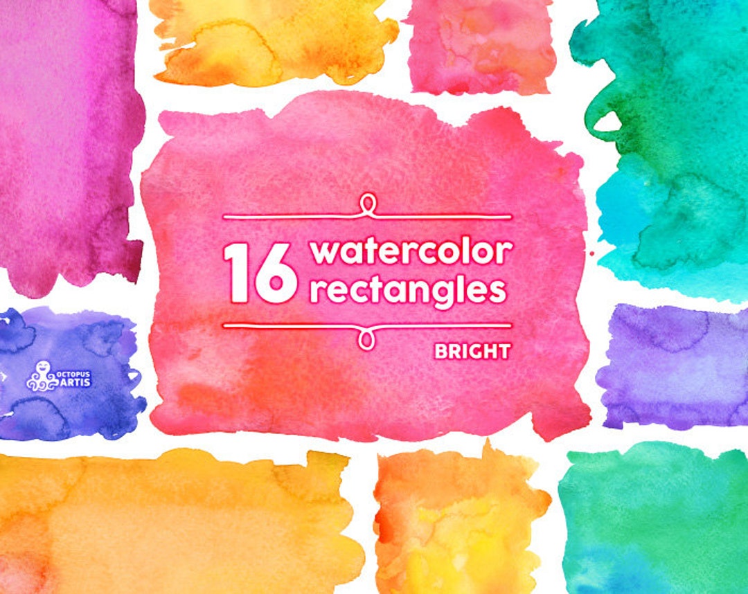 Bright Watercolor Rectangles Clipart: 16 Digital Files. Hand Painted ...