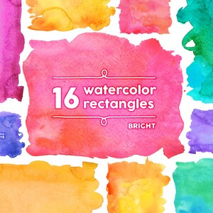 Bright Watercolor Rectangles Clipart: 16 Digital Files. Hand Painted ...