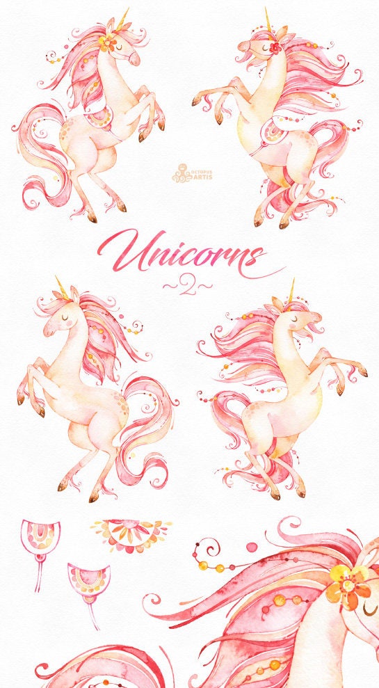 Unicorns 2. Magical Watercolor Clipart. Fairytale fantasy | Etsy