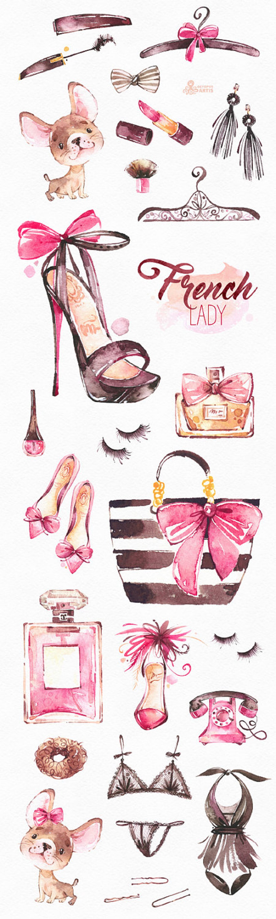 French Lady. Watercolor Fashion Clipart Shoes Fashion - Etsy