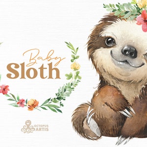 Baby Sloth. Watercolor Little Animals Clipart, Portrait, Wreath ...
