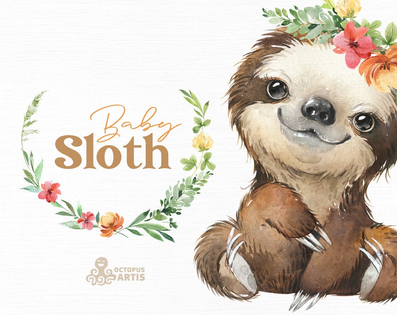 Baby Sloth. Watercolor Little Animals Clipart Portrait - Etsy