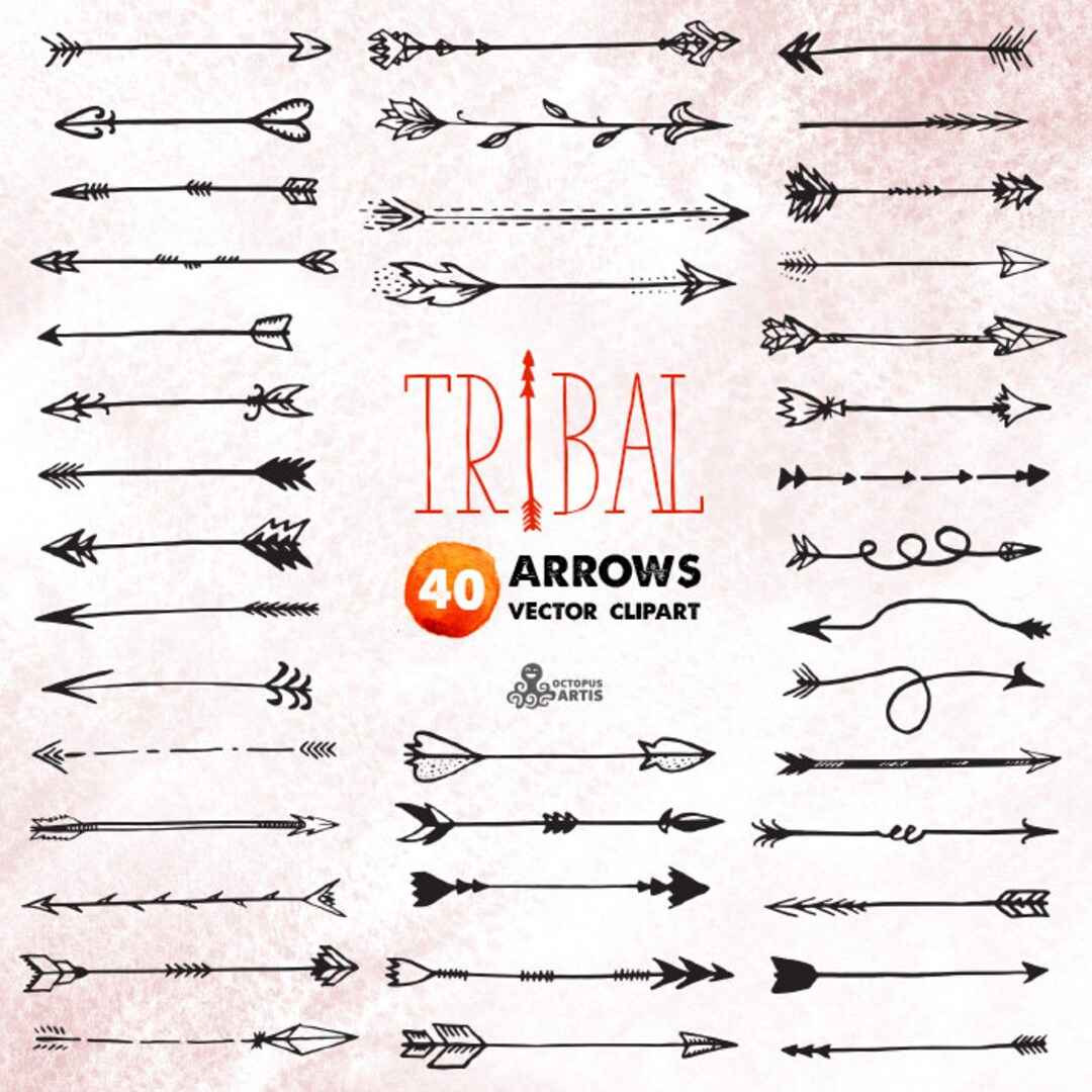 Tribal Arrows Clipart: 40 Vector Digital Files. Hand Drawn, Doodle ...
