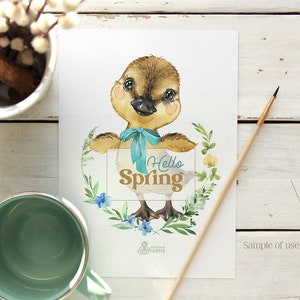 Cute Duckling. Watercolor Little Animals and Floral Clipart, Spring ...