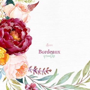Bordeaux. Wreaths, Watercolor Floral Clipart, Burgundy, Maroon, Purple ...