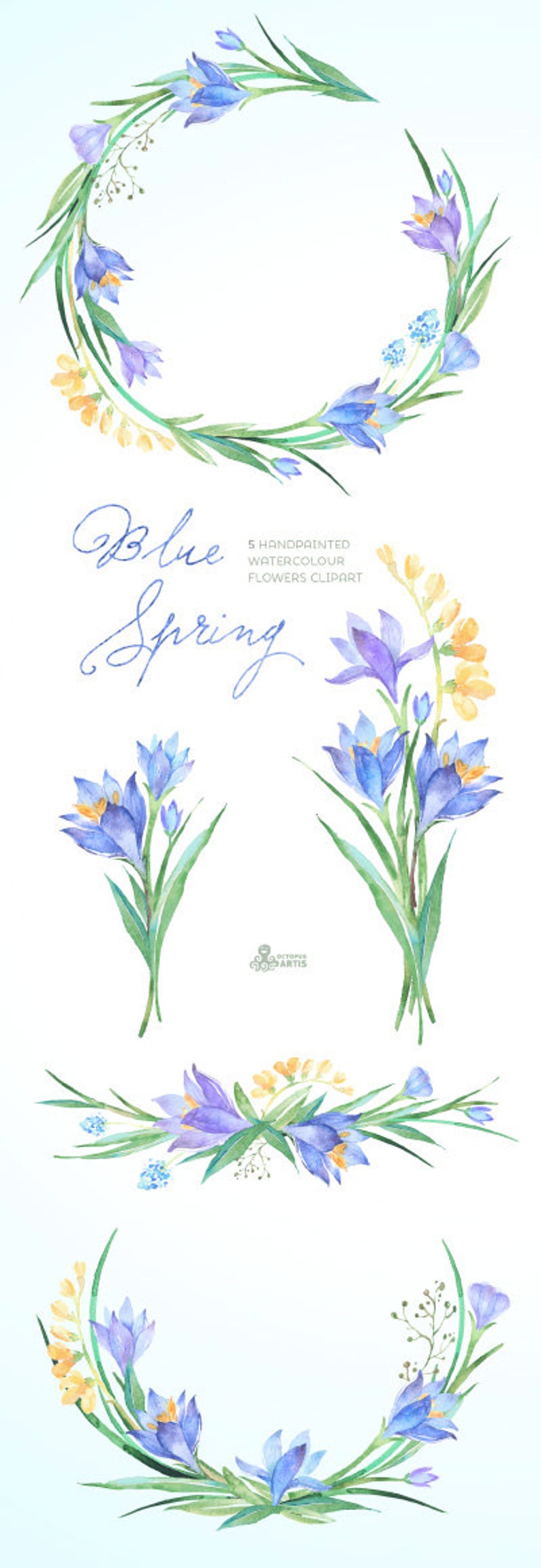 Blue Spring Watercolour Flowers Clipart. Handpainted - Etsy