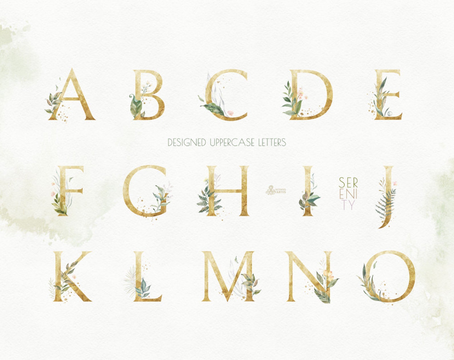 Serenity Letters. Watercolor Floral Alphabet Clipart Leaf - Etsy