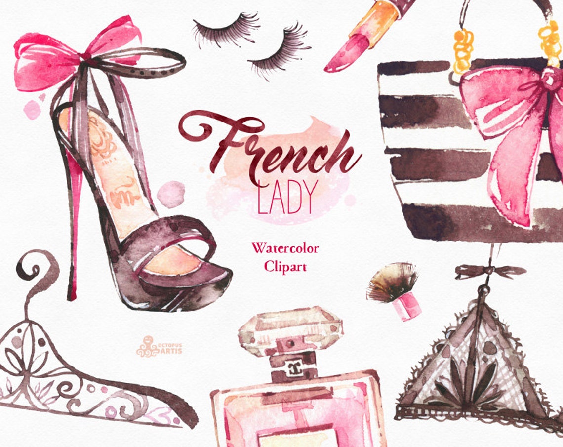 French Lady. Watercolor Fashion Clipart Shoes Fashion - Etsy