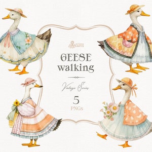 Geese Walking - Vintage. Animal Clipart, Farm, Birthday, Flowers ...