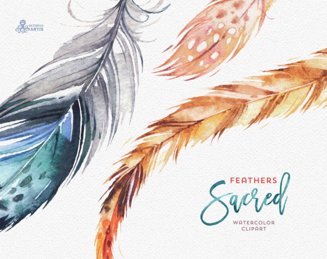 Sacred Feathers. Watercolour Clipart. Tribal Gypsy Diy - Etsy