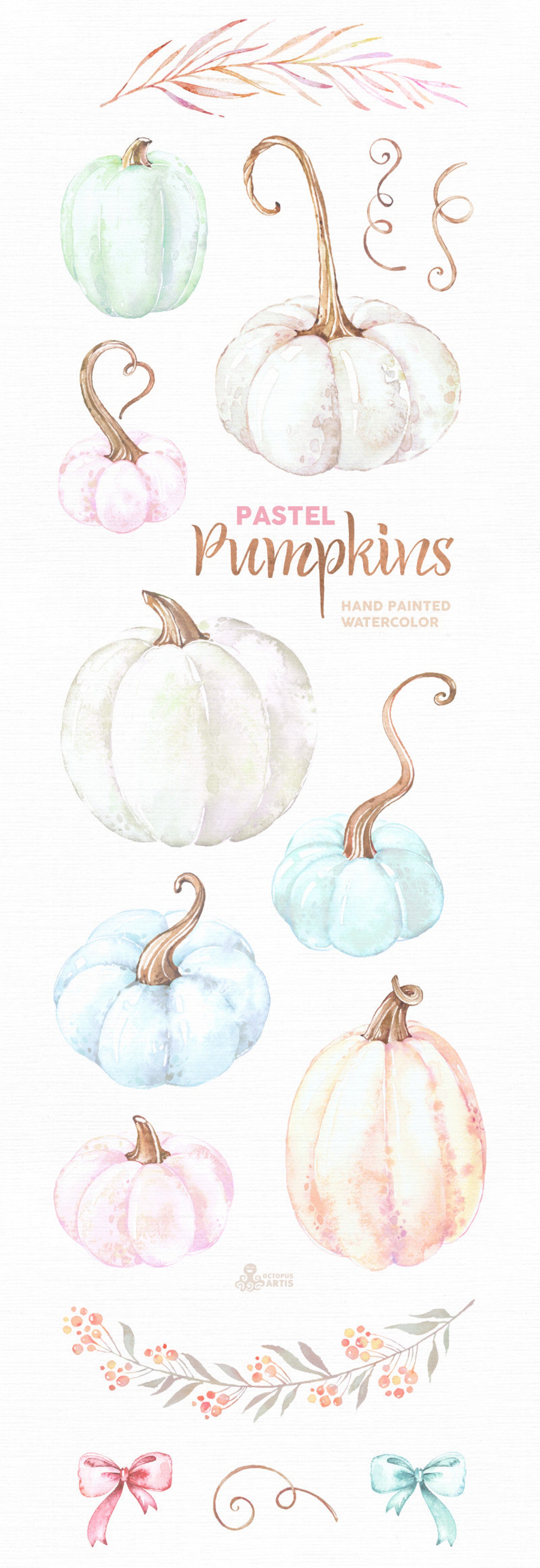 Pastel Pumpkins. Watercolor Fall Clipart Halloween Harvest | Etsy