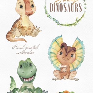 Baby Dinosaurs. Watercolor Animals Clipart, T-rex, Dilophosaurus, Kid ...
