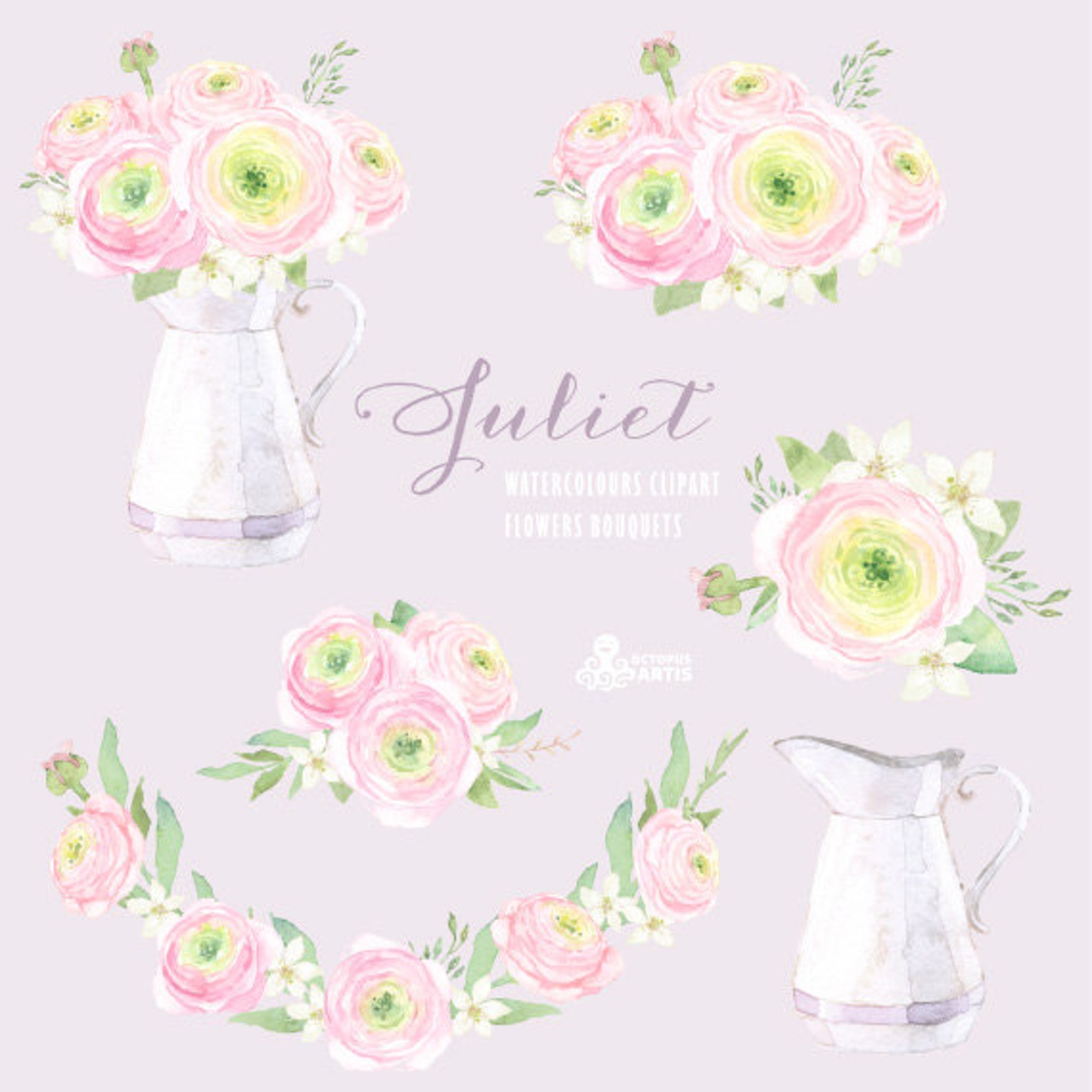 Juliet Watercolour Flowers Bouquets Digital Clipart. - Etsy UK