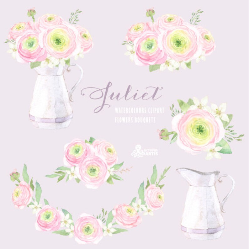 Juliet Watercolour Flowers Bouquets Digital Clipart. | Etsy