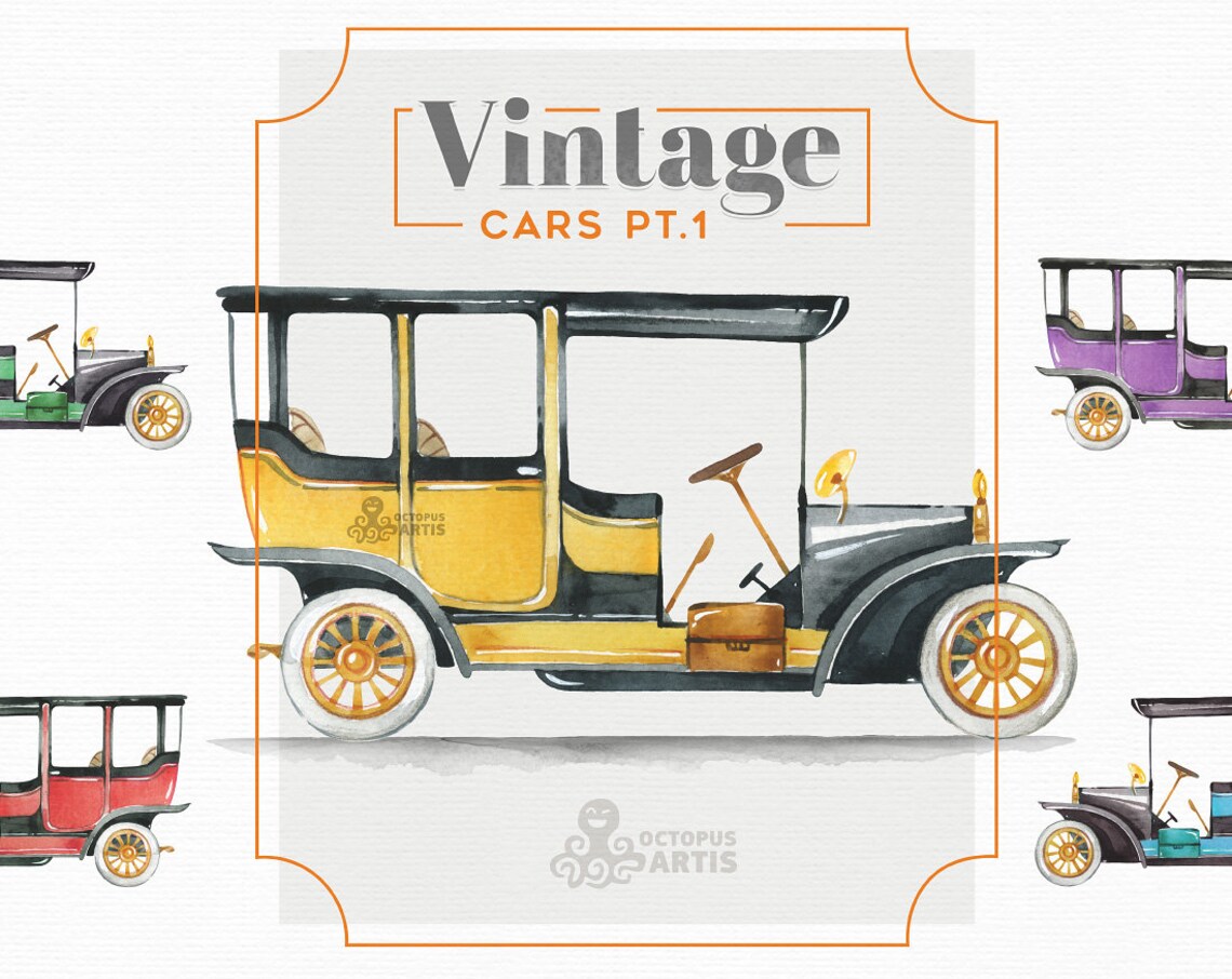 Vintage Cars Pt.1 Watercolor Clipart Classic Retro Old - Etsy