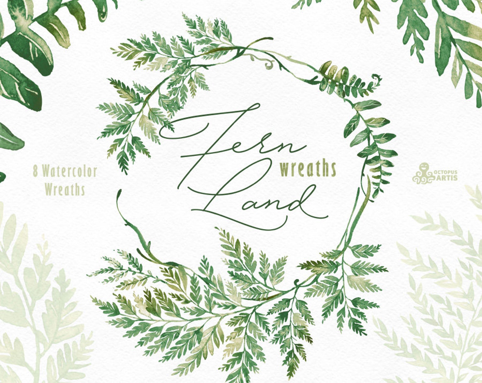 Fernland. Wreaths. Watercolor Floral Clipart Ferns Leaves - Etsy
