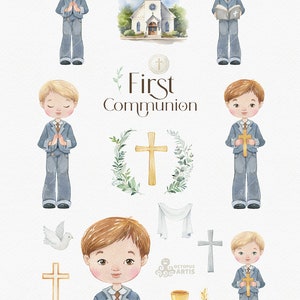 First Communion. Boys. Watercolor Clipart, Little Boy, Church, Holy ...