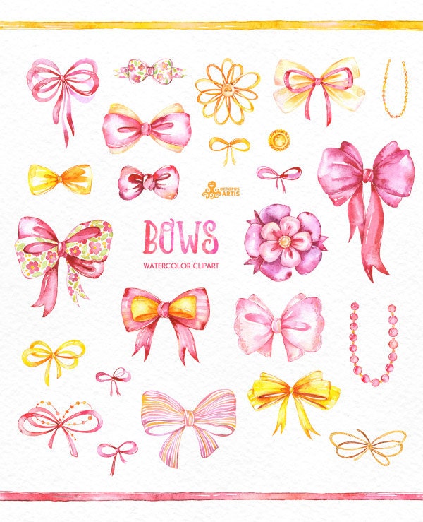 Bows. 26 Watercolor Handpainted Clipart Diy Elements - Etsy