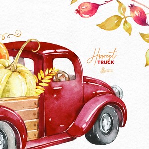 Harvest Truck. Watercolor Autumn Clipart, Pumpkins, Car, Vintage, Farm ...