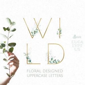 Eucalyptus Letters. Watercolor Floral Alphabet Clipart, Leaf, Monogram ...