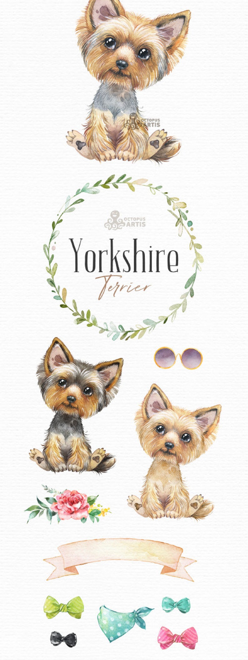 Yorkshire Terrier. Watercolor Little Pet Clipart Yorkie - Etsy