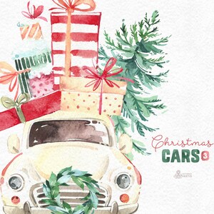 Christmas Cars 3. Watercolor Holiday Clipart, Vintage, Retro Truck ...
