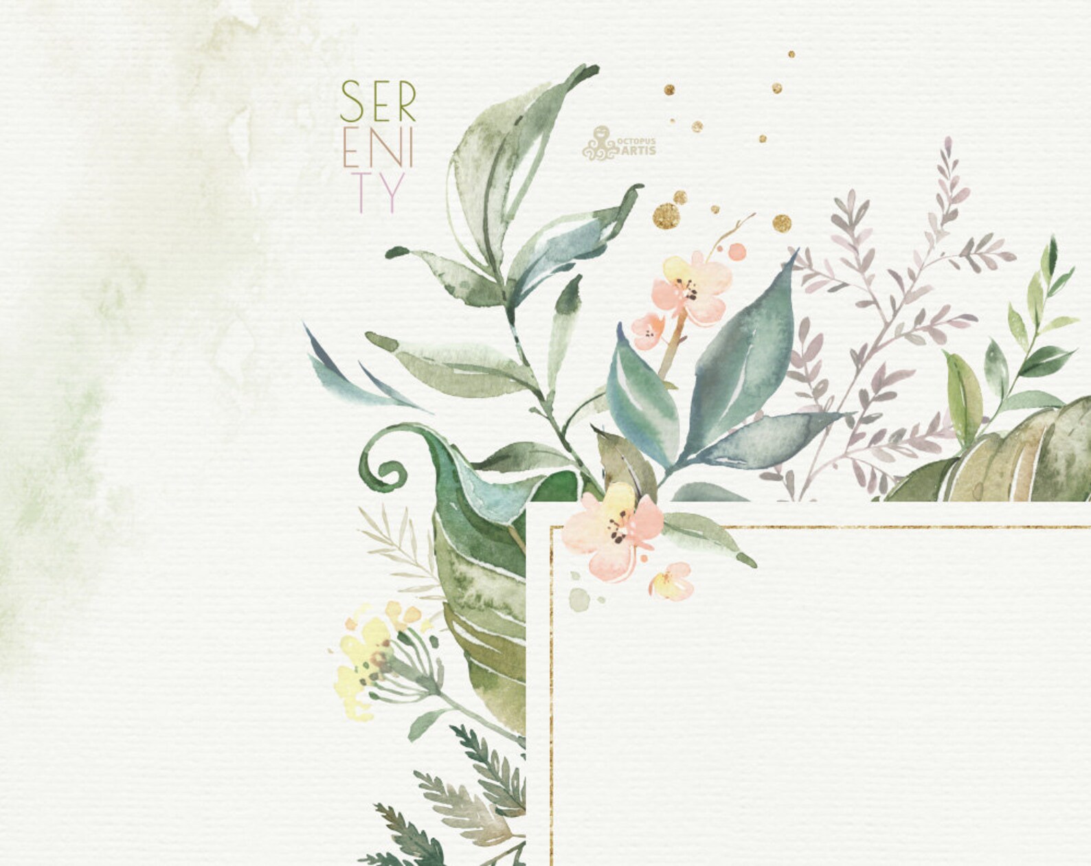 Serenity. Floral Frames. Watercolor Clipart Gold Geometric | Etsy