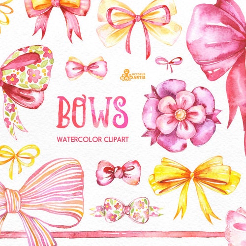 Bows. 26 Watercolor Handpainted Clipart Diy Elements - Etsy