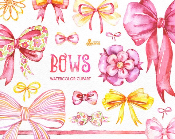 Bows. 26 Watercolor Handpainted Clipart Diy Elements - Etsy