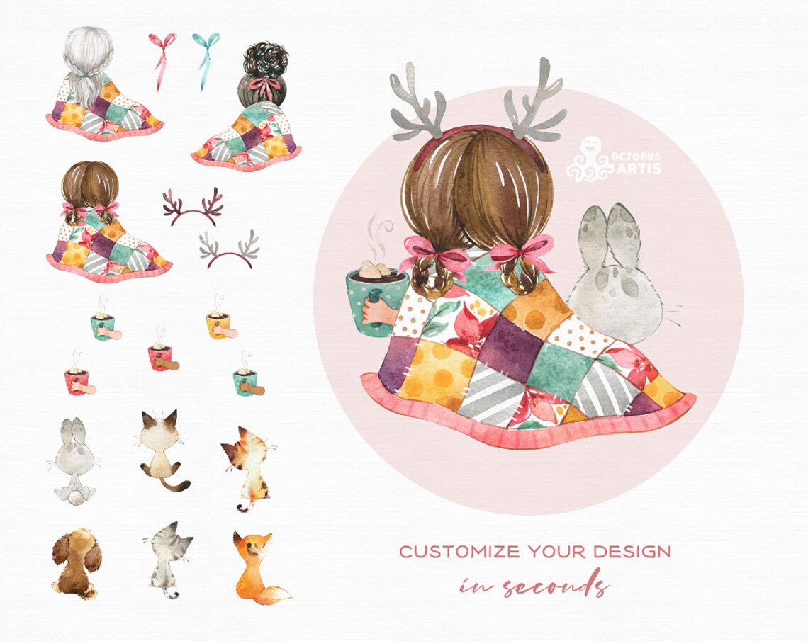 Little Winter. Friends. Watercolor Christmas Clipart Girls - Etsy