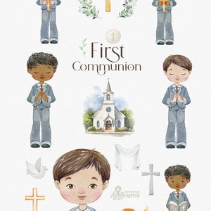 First Communion. Boys 2. Watercolor Clipart, Black Little Boy, Church ...